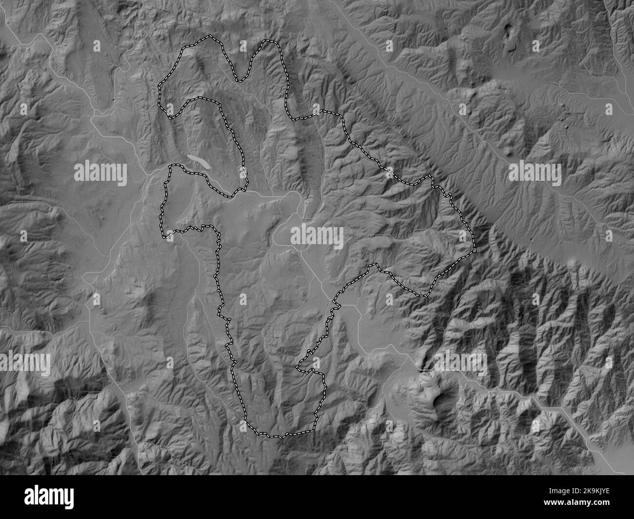 Negotino, municipality of Macedonia. Grayscale elevation map with lakes ...