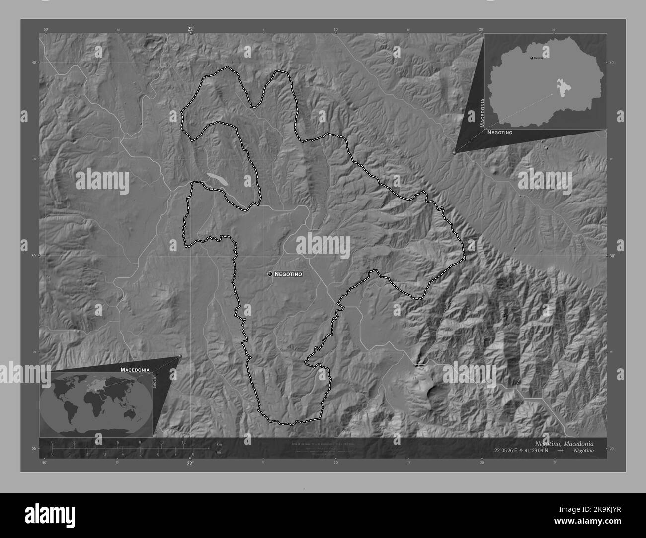 Negotino, municipality of Macedonia. Bilevel elevation map with lakes ...