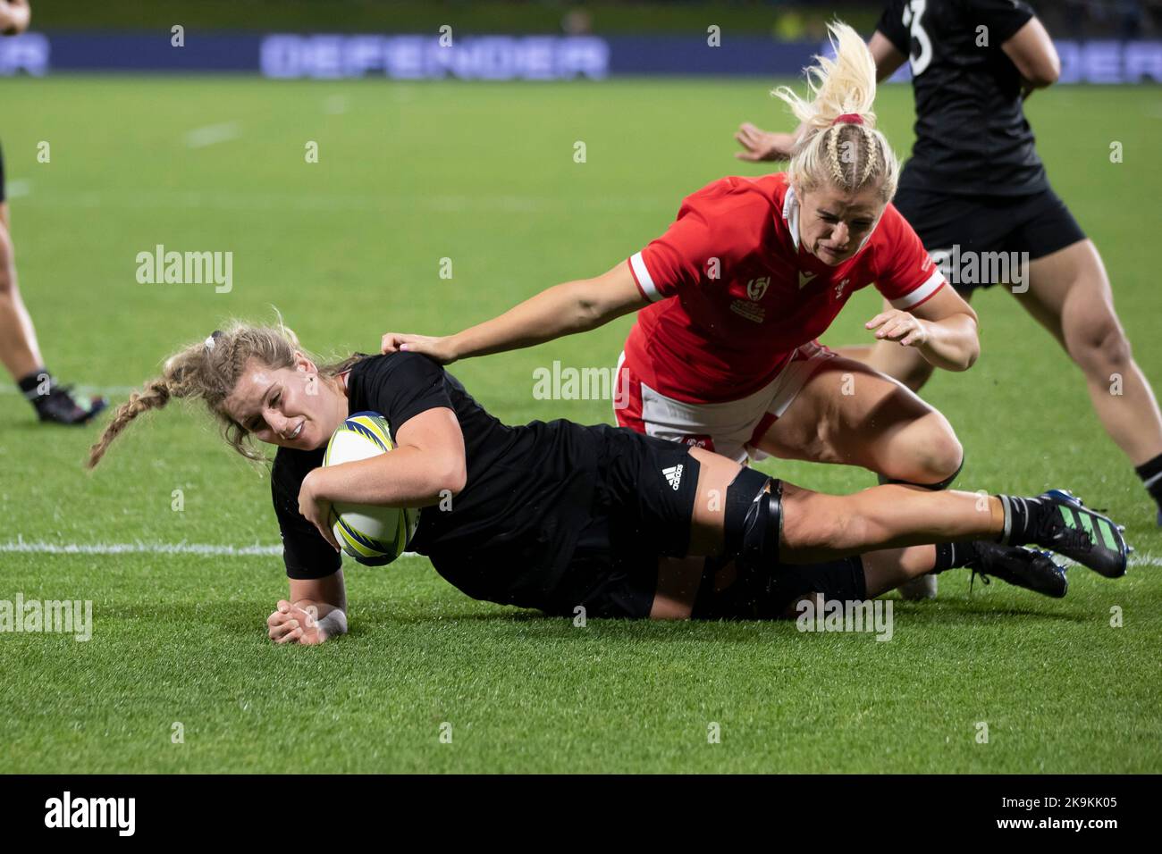 New Zealand's Alana Bremner scores a try during the Women's Rugby World ...