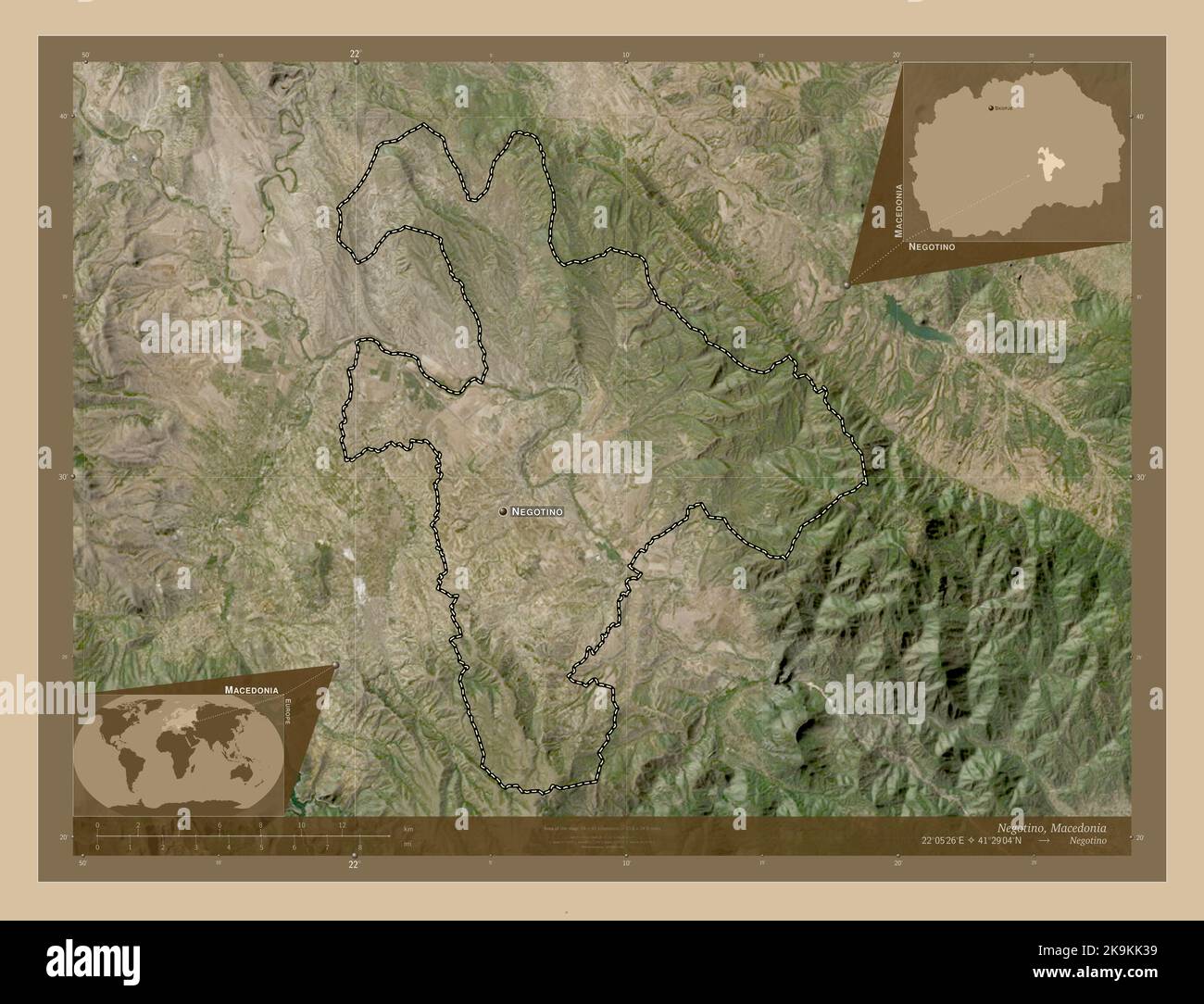 Negotino, municipality of Macedonia. Low resolution satellite map ...