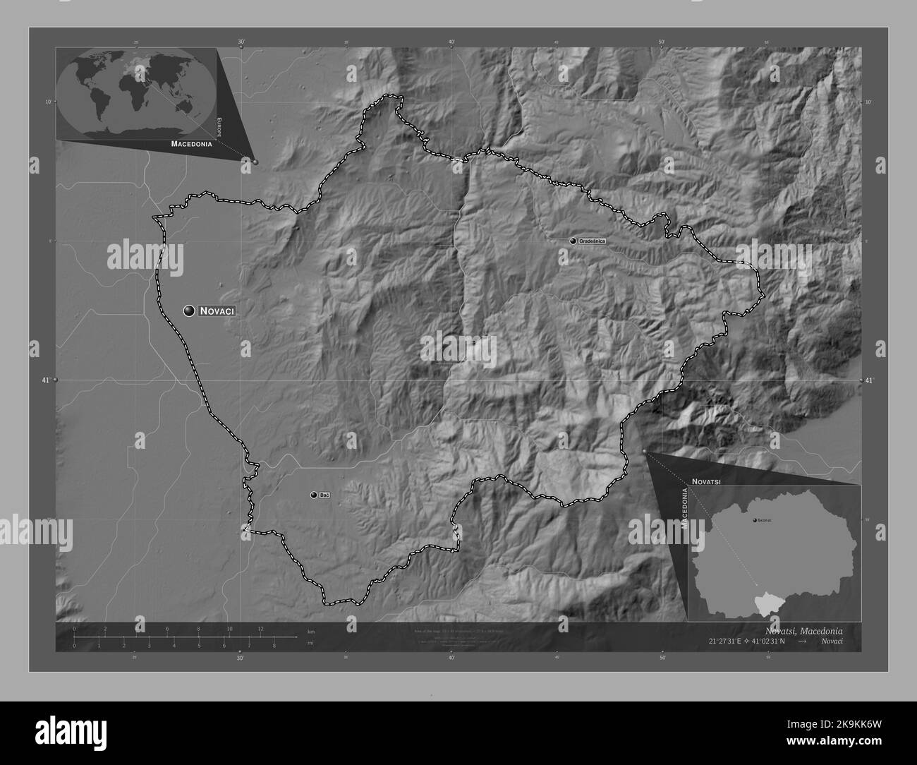 Novatsi, municipality of Macedonia. Bilevel elevation map with lakes ...