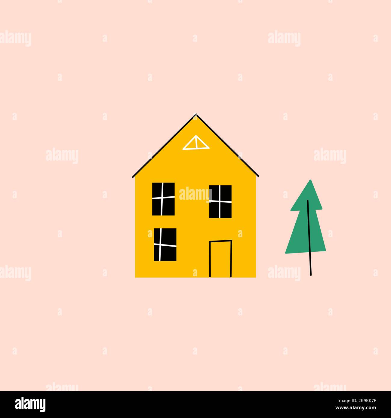 Doodle building. Cute small house and garden. Vector flat apartments ...
