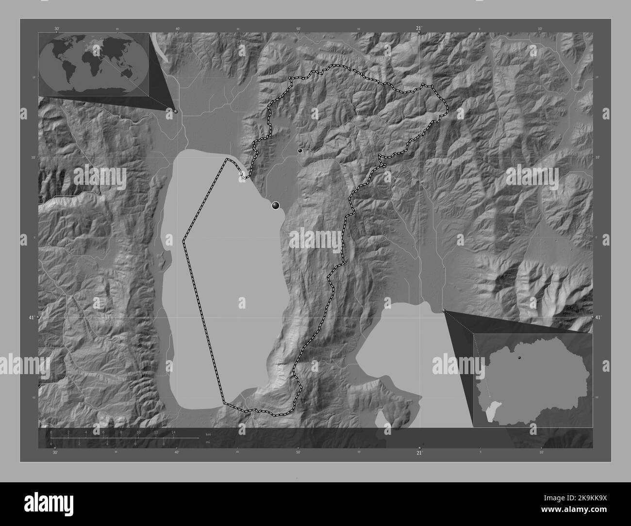 Ohrid, municipality of Macedonia. Bilevel elevation map with lakes and ...