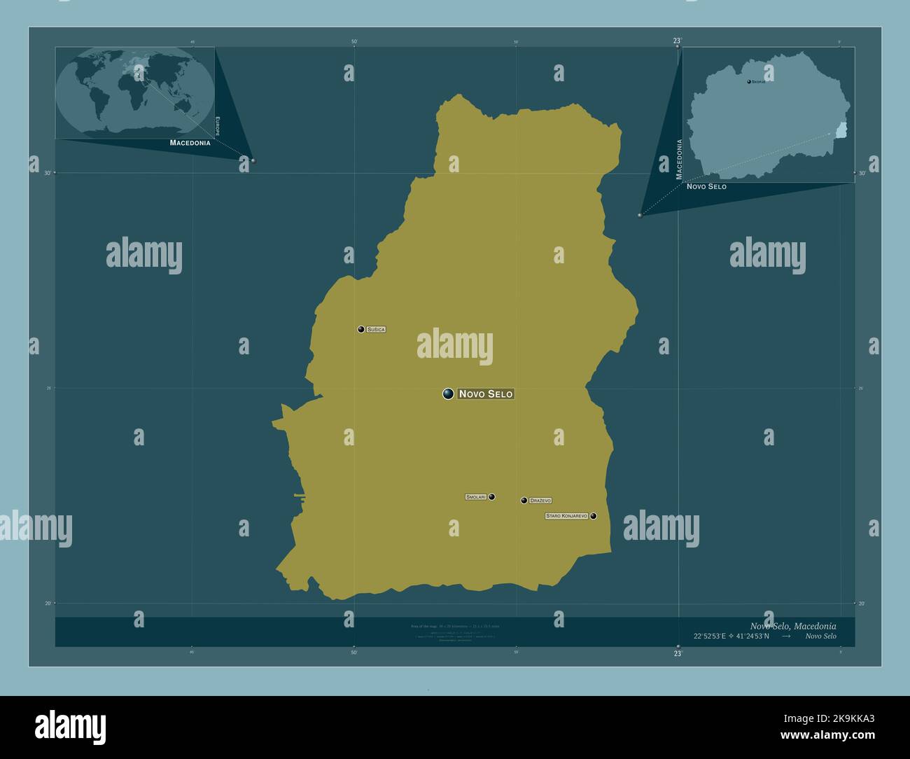 Novo Selo, municipality of Macedonia. Solid color shape. Locations and ...