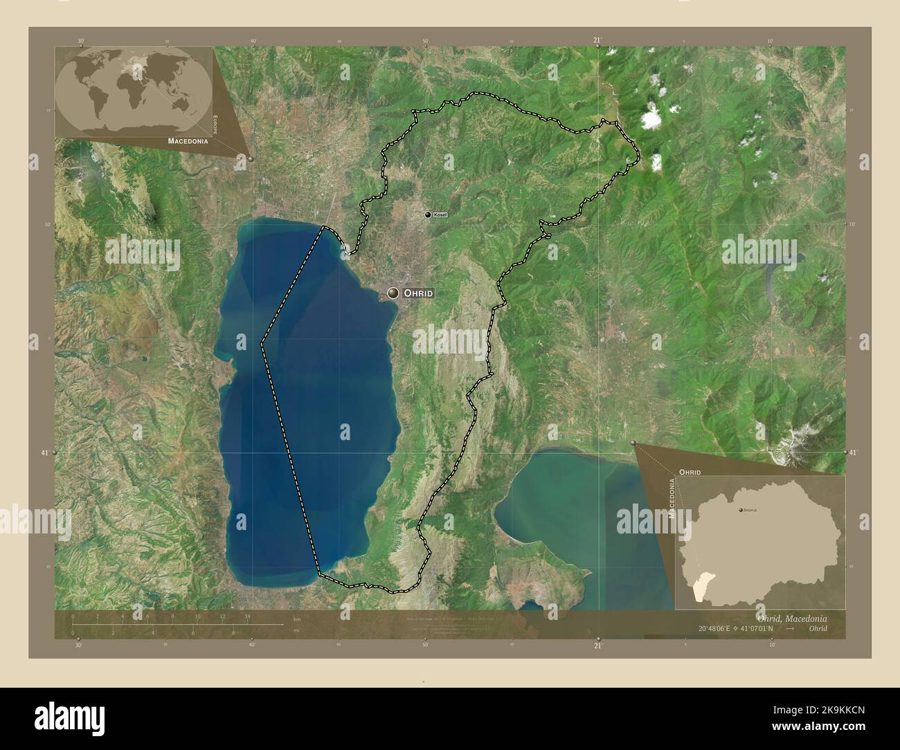 Ohrid, municipality of Macedonia. High resolution satellite map ...