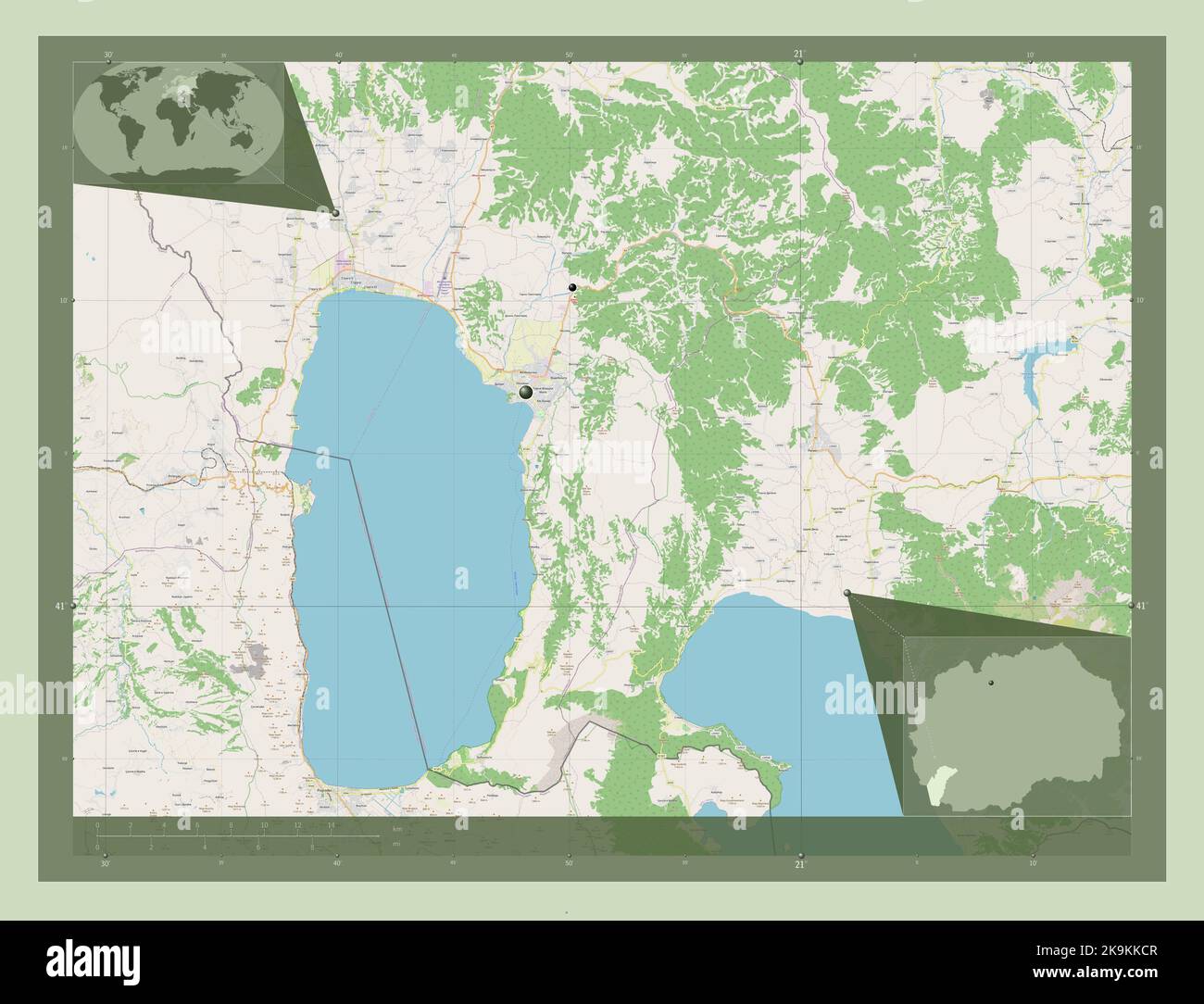 Ohrid, municipality of Macedonia. Open Street Map. Locations of major ...