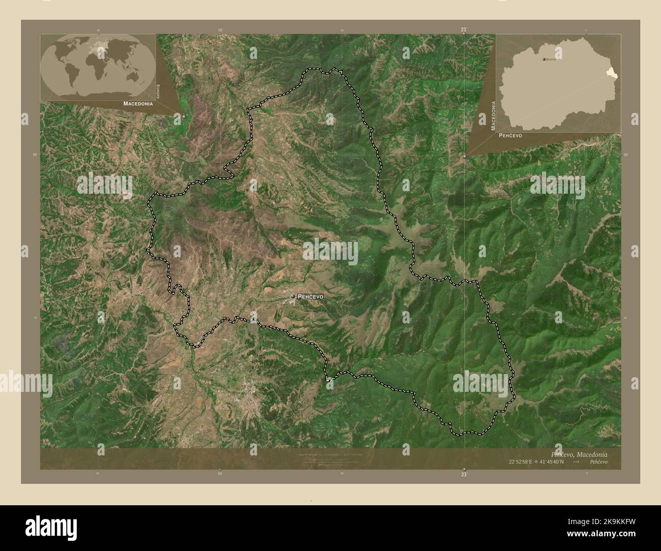 Pehcevo, municipality of Macedonia. High resolution satellite map ...