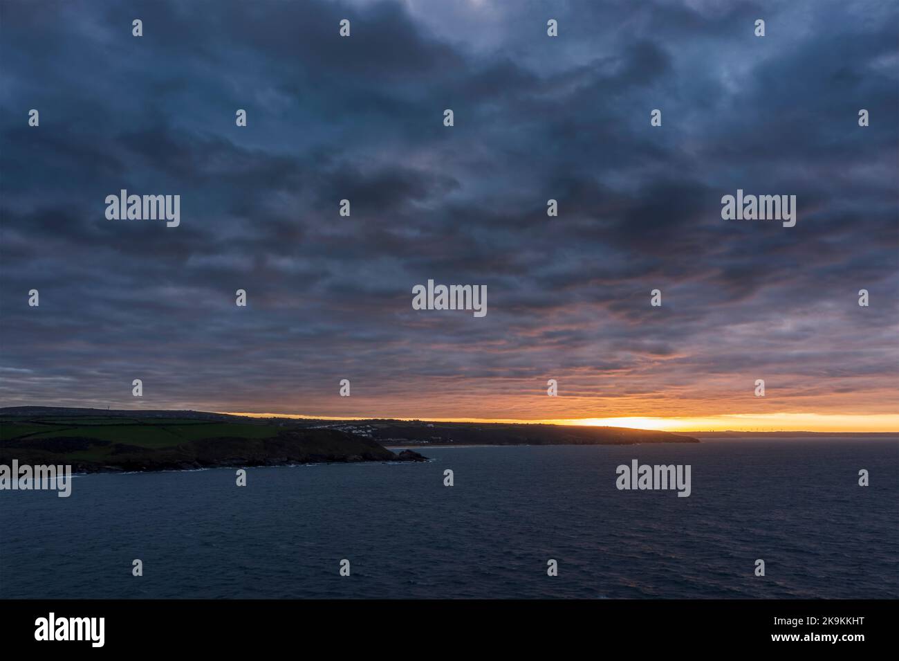 Stunning aerial drone landscape image of Prussia Cove at sunrise in ...