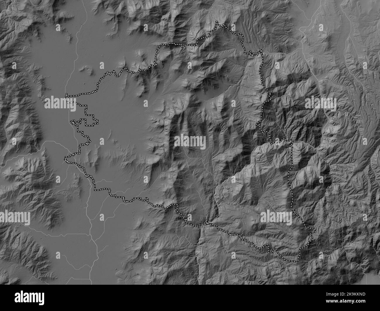 Prilep, municipality of Macedonia. Grayscale elevation map with lakes ...