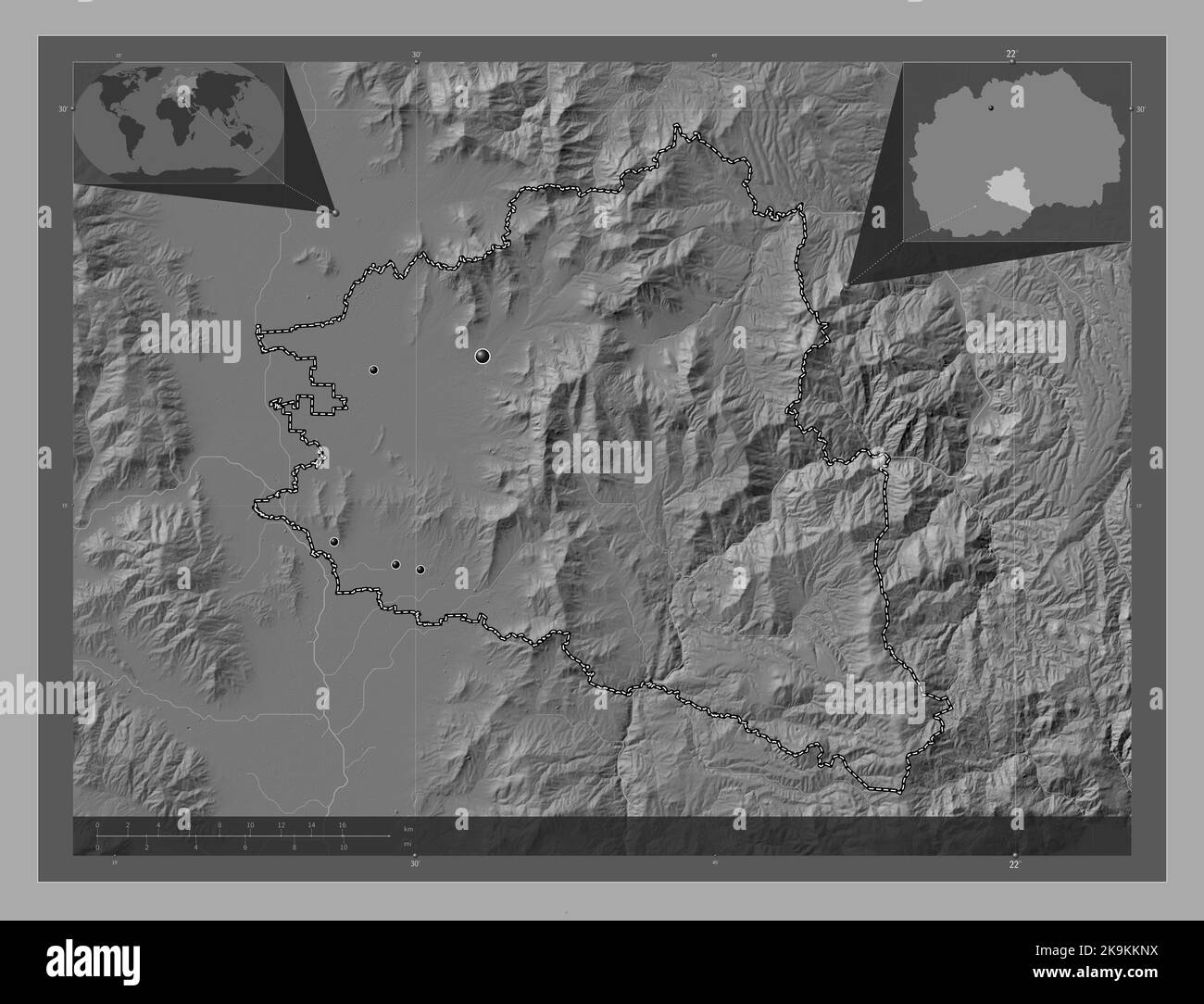Prilep, municipality of Macedonia. Bilevel elevation map with lakes and ...