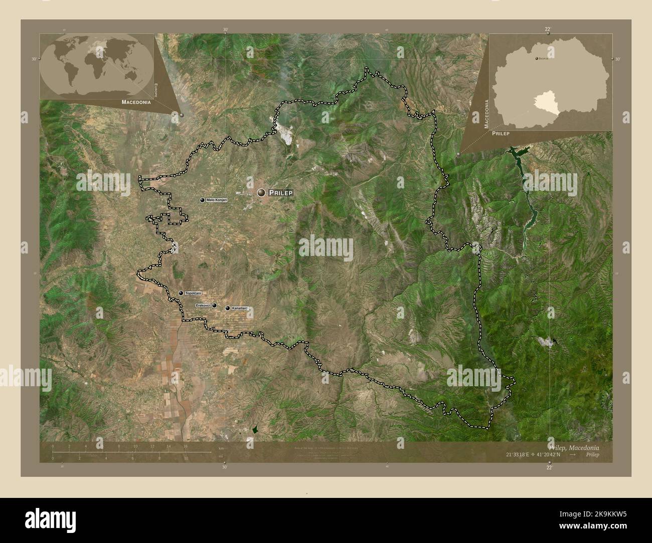 Prilep, municipality of Macedonia. High resolution satellite map ...