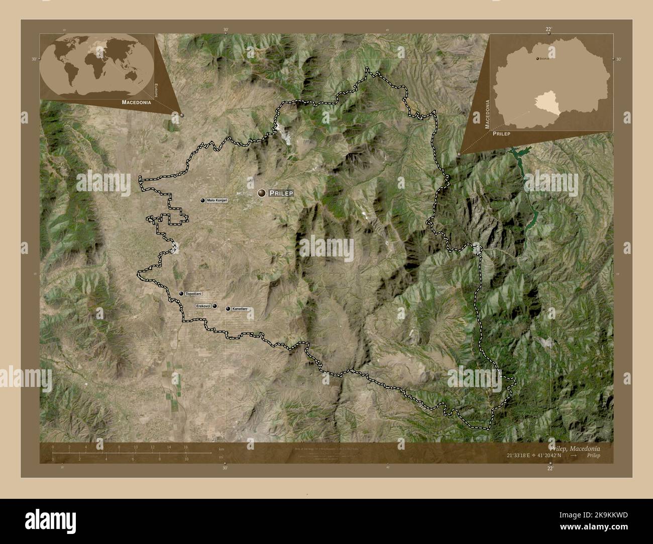 Prilep, municipality of Macedonia. Low resolution satellite map ...