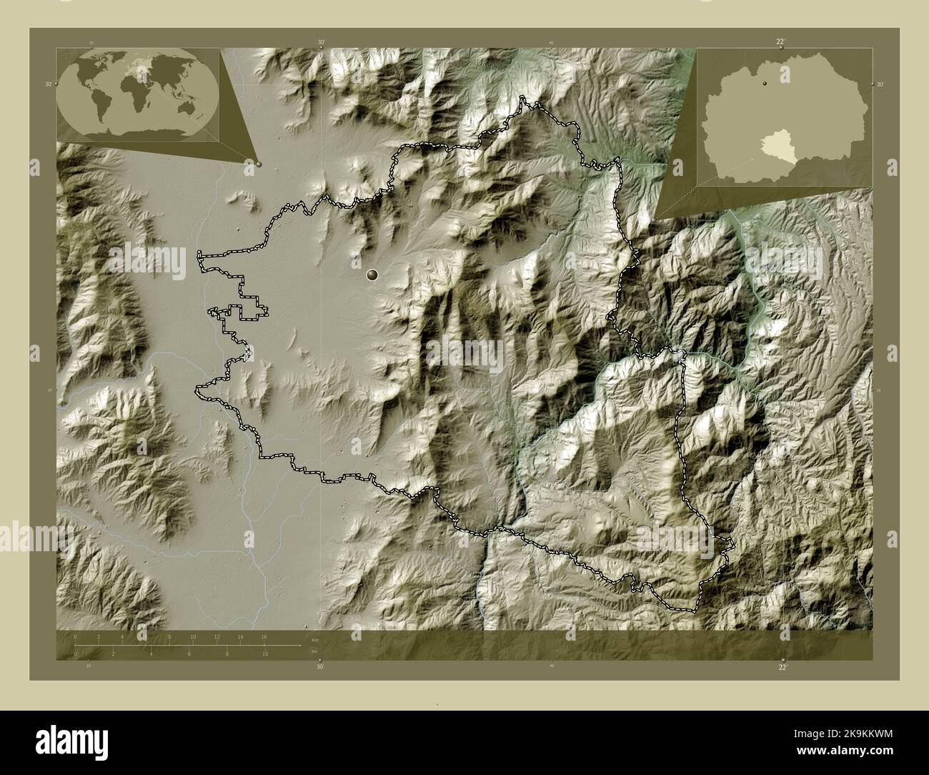 Prilep, municipality of Macedonia. Elevation map colored in wiki style with lakes and rivers ...