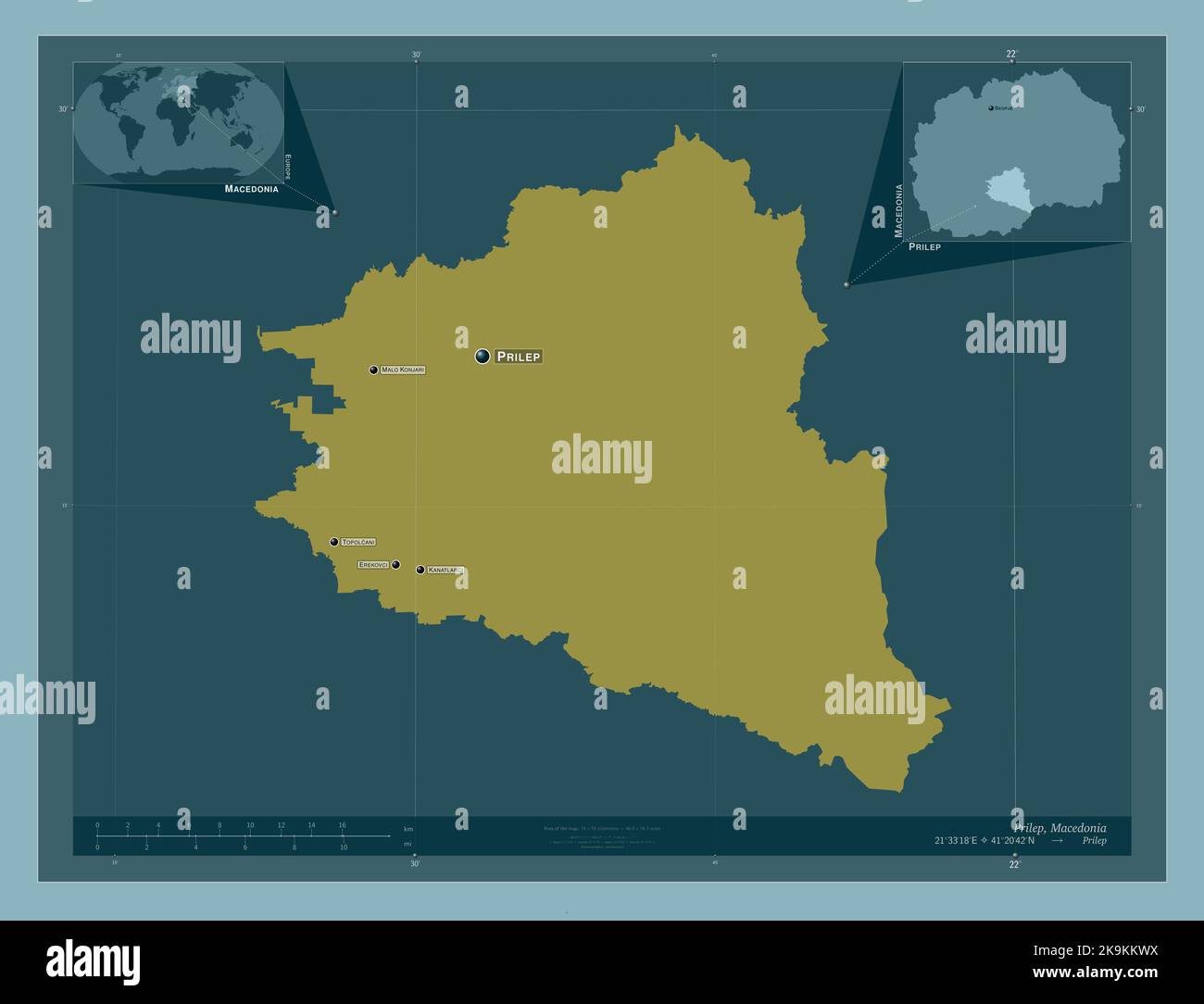 Prilep, municipality of Macedonia. Solid color shape. Locations and ...