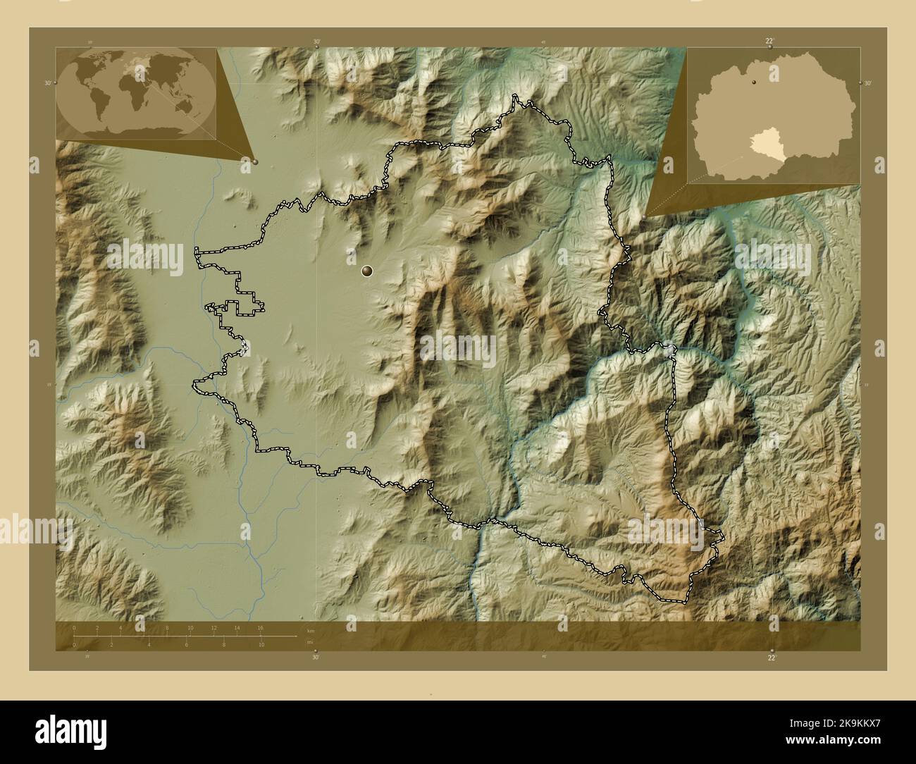 Prilep, municipality of Macedonia. Colored elevation map with lakes and ...