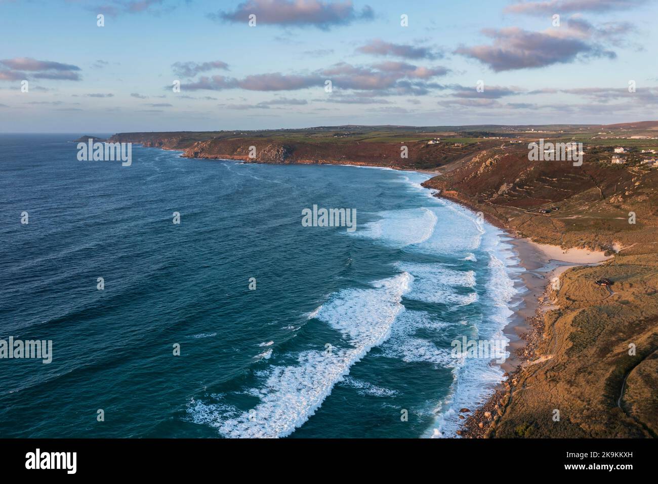 Beautiful aerial drone landscape image of Sennen Cove in Cornwall at ...