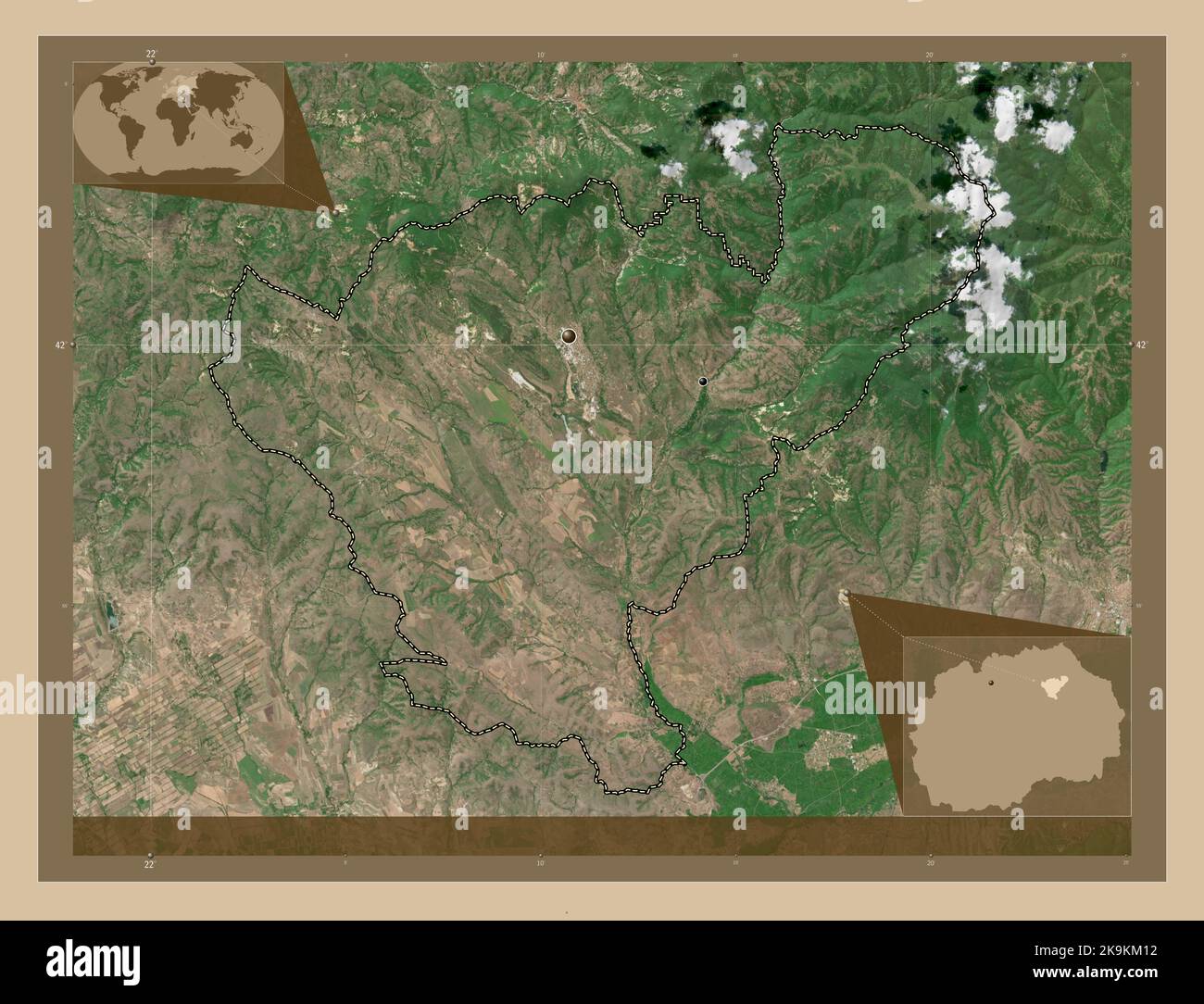 Probistip, municipality of Macedonia. Low resolution satellite map ...