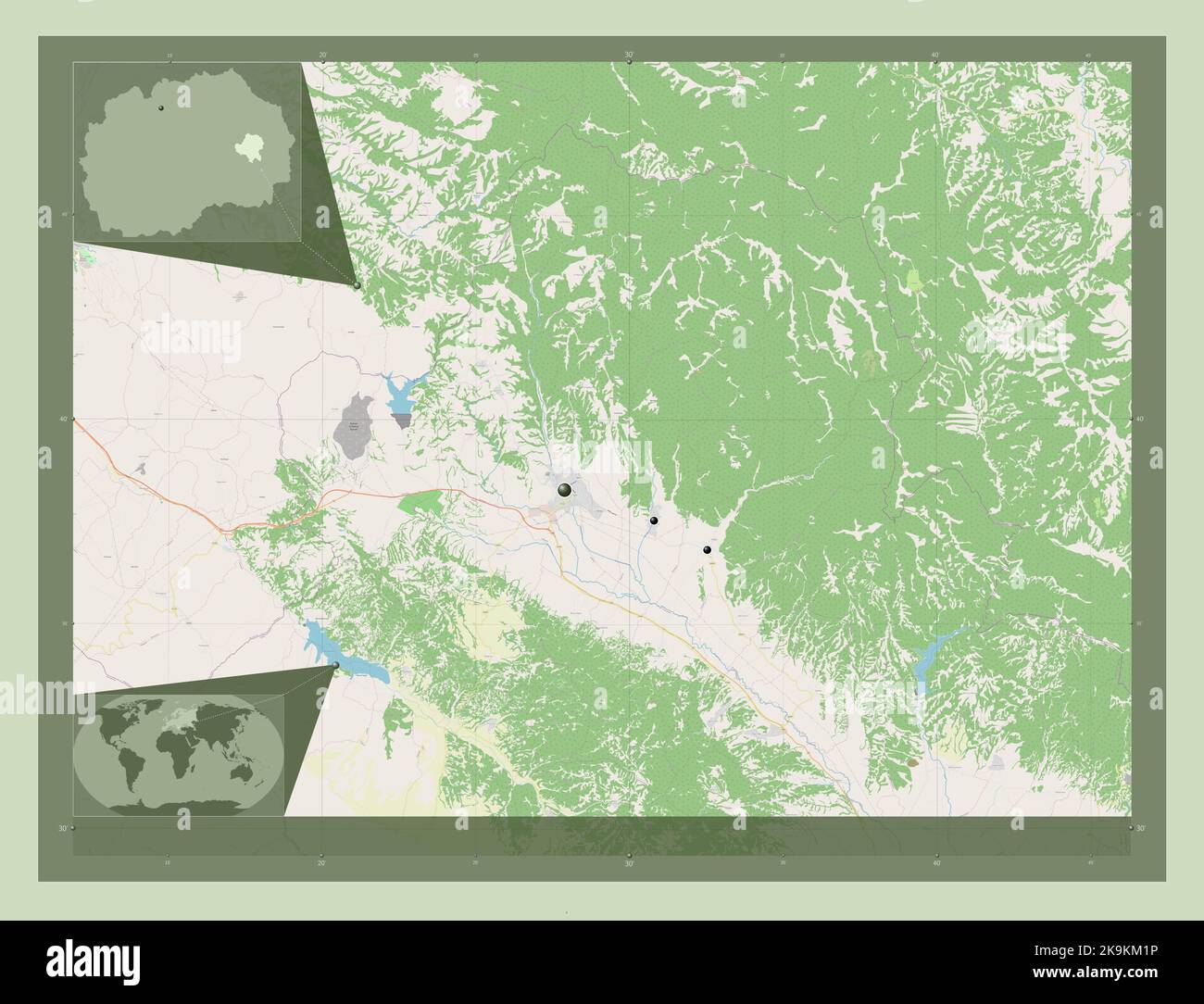 Radovis, municipality of Macedonia. Open Street Map. Locations of major ...
