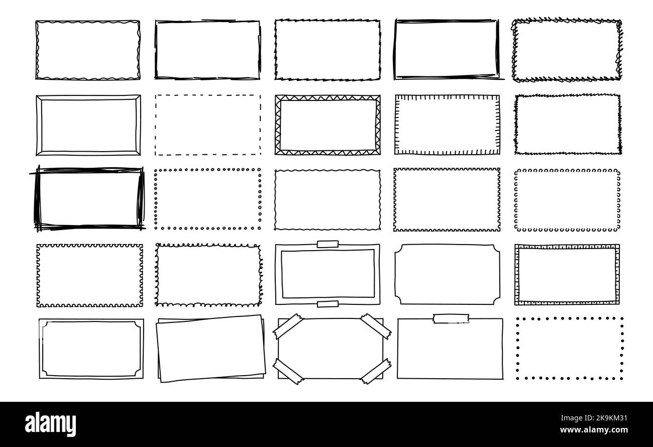 Doodle frames. Rectangle hand drawn borders. Squared ornament frame for ...