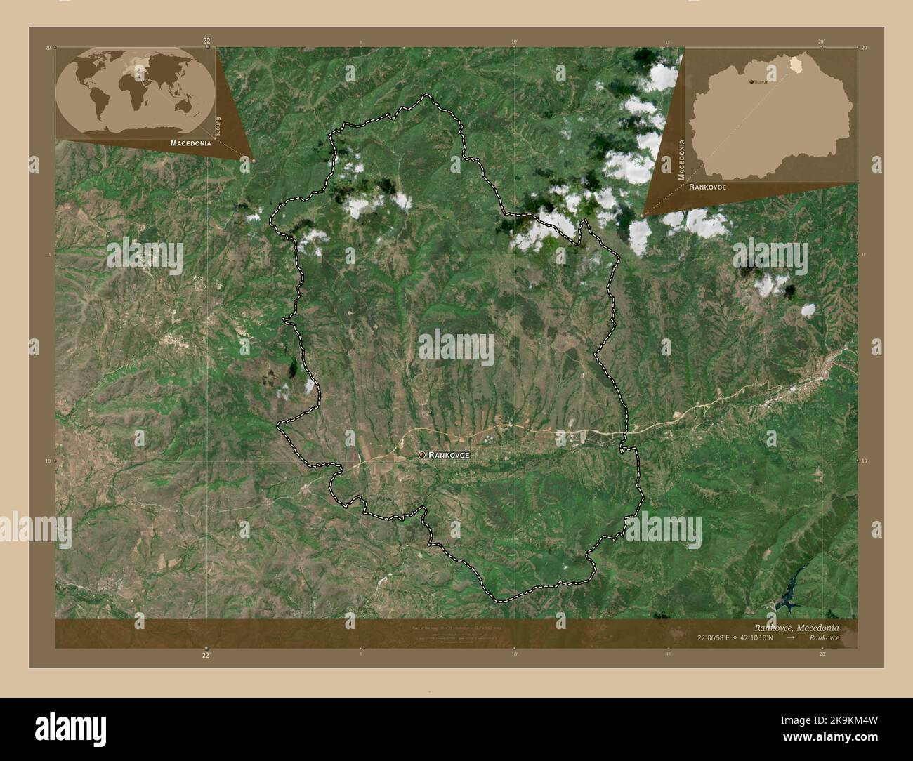 Rankovce, municipality of Macedonia. Low resolution satellite map ...
