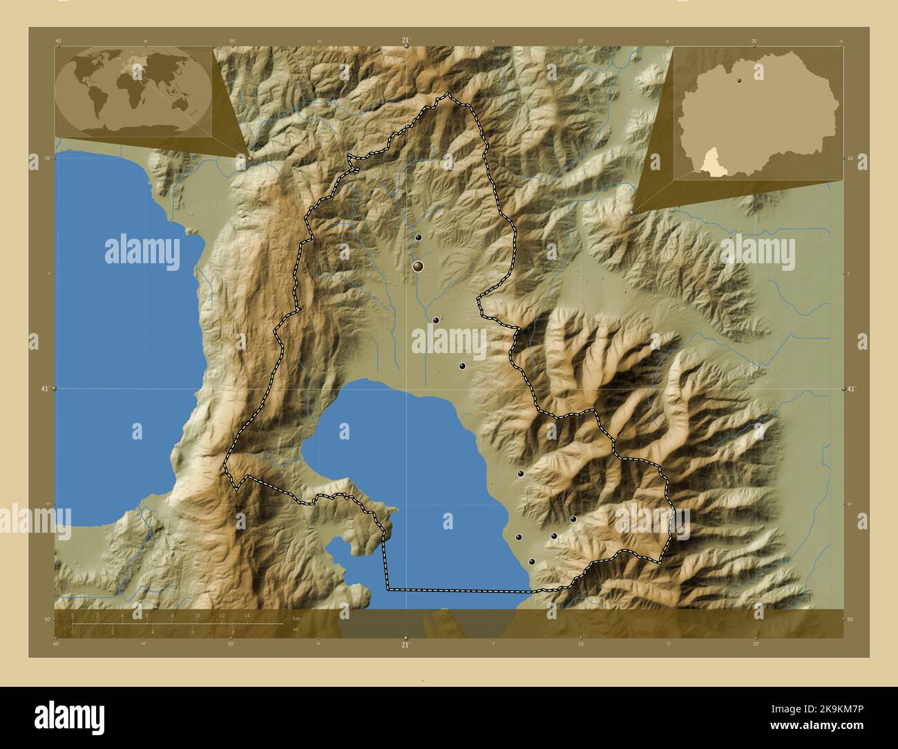 Resen, municipality of Macedonia. Colored elevation map with lakes and ...