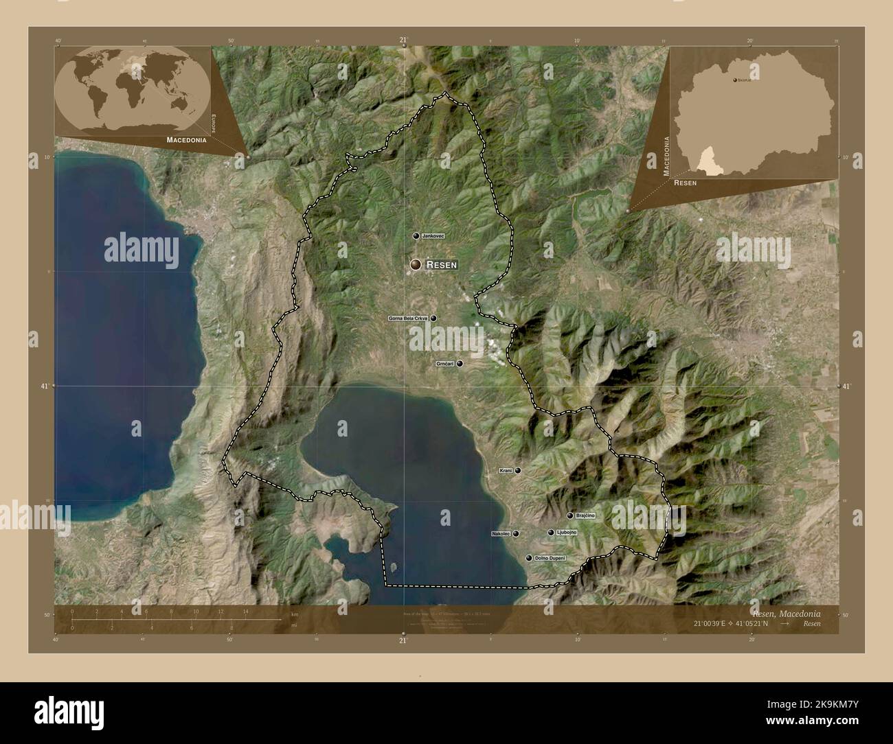 Resen, municipality of Macedonia. Low resolution satellite map ...