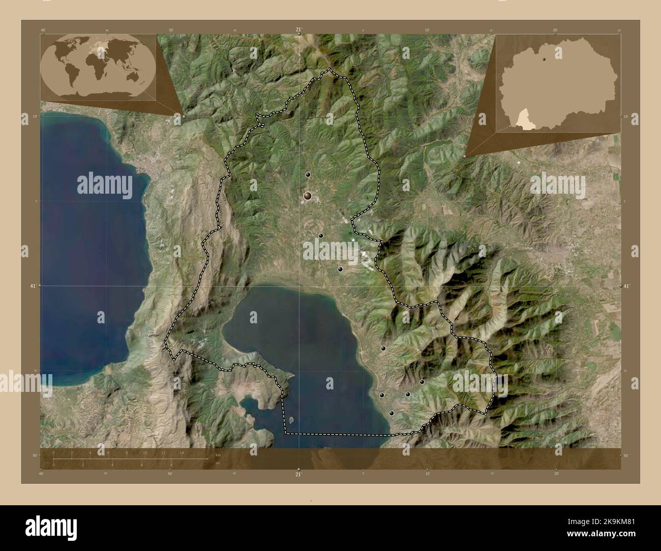 Resen, municipality of Macedonia. Low resolution satellite map ...