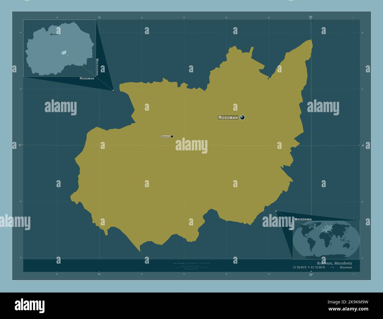 Rosoman, municipality of Macedonia. Solid color shape. Locations and ...