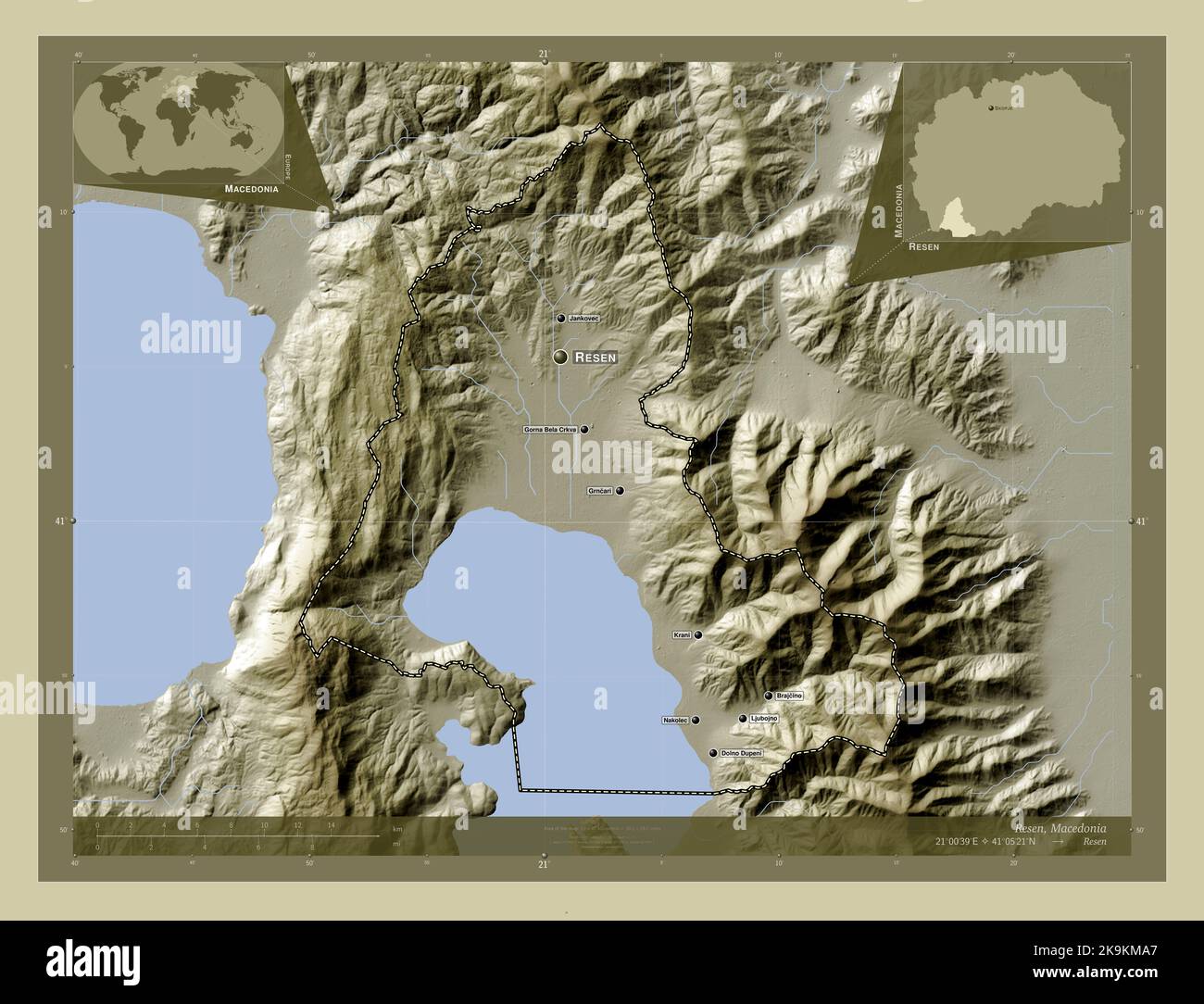 Resen, municipality of Macedonia. Elevation map colored in wiki style ...