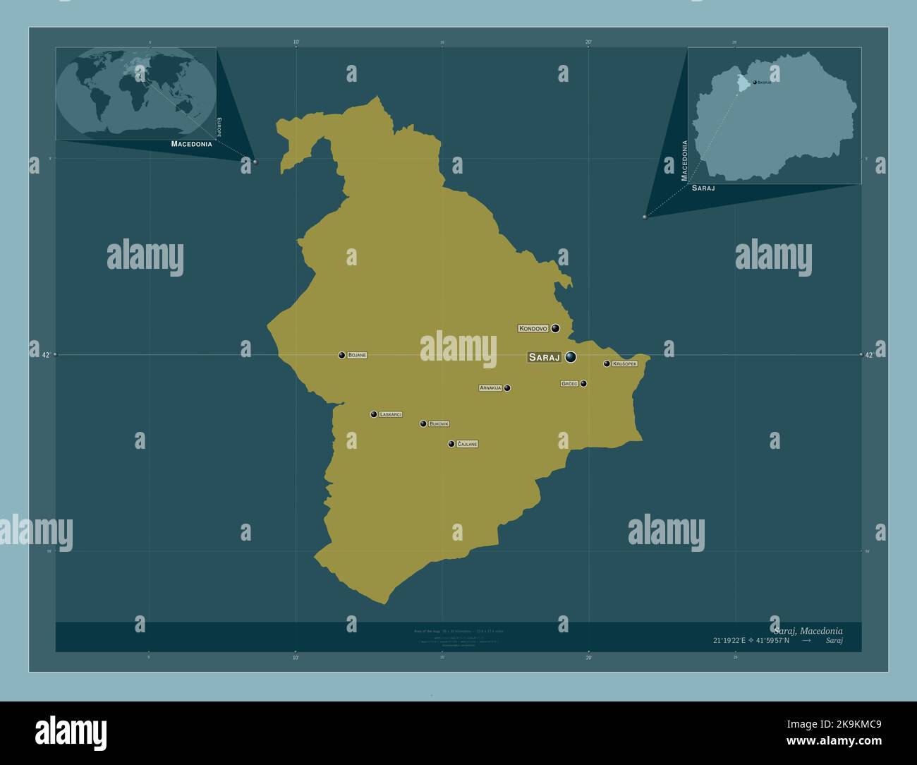 Saraj, municipality of Macedonia. Solid color shape. Locations and ...