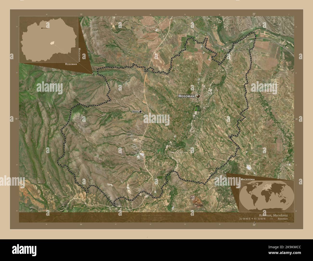 Rosoman, municipality of Macedonia. Low resolution satellite map ...