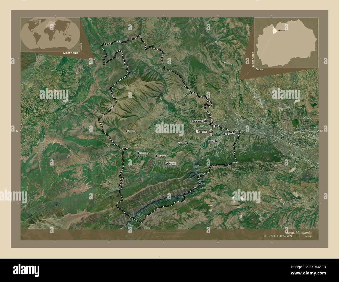 Saraj, municipality of Macedonia. High resolution satellite map ...