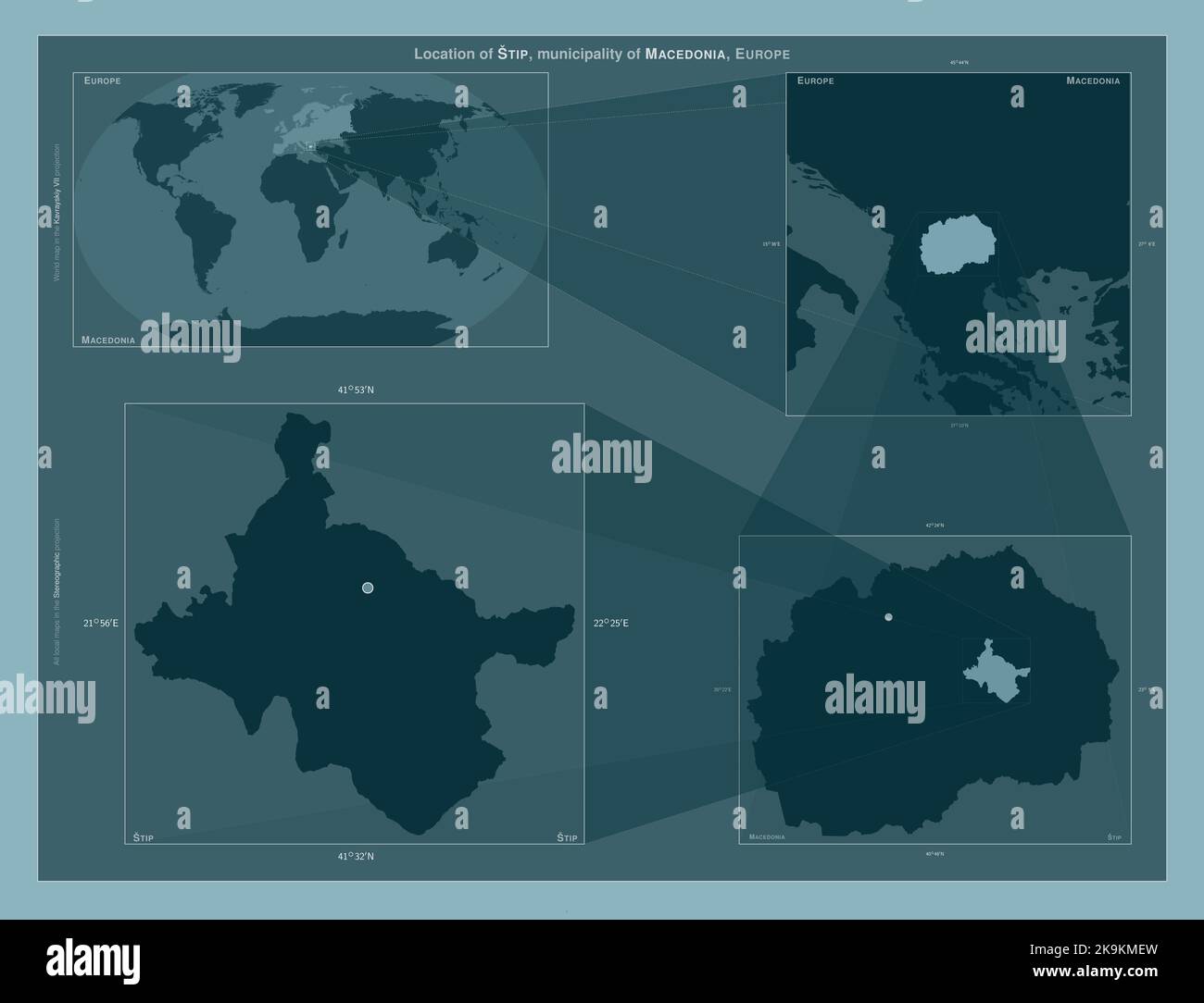 Stip, municipality of Macedonia. Diagram showing the location of the ...