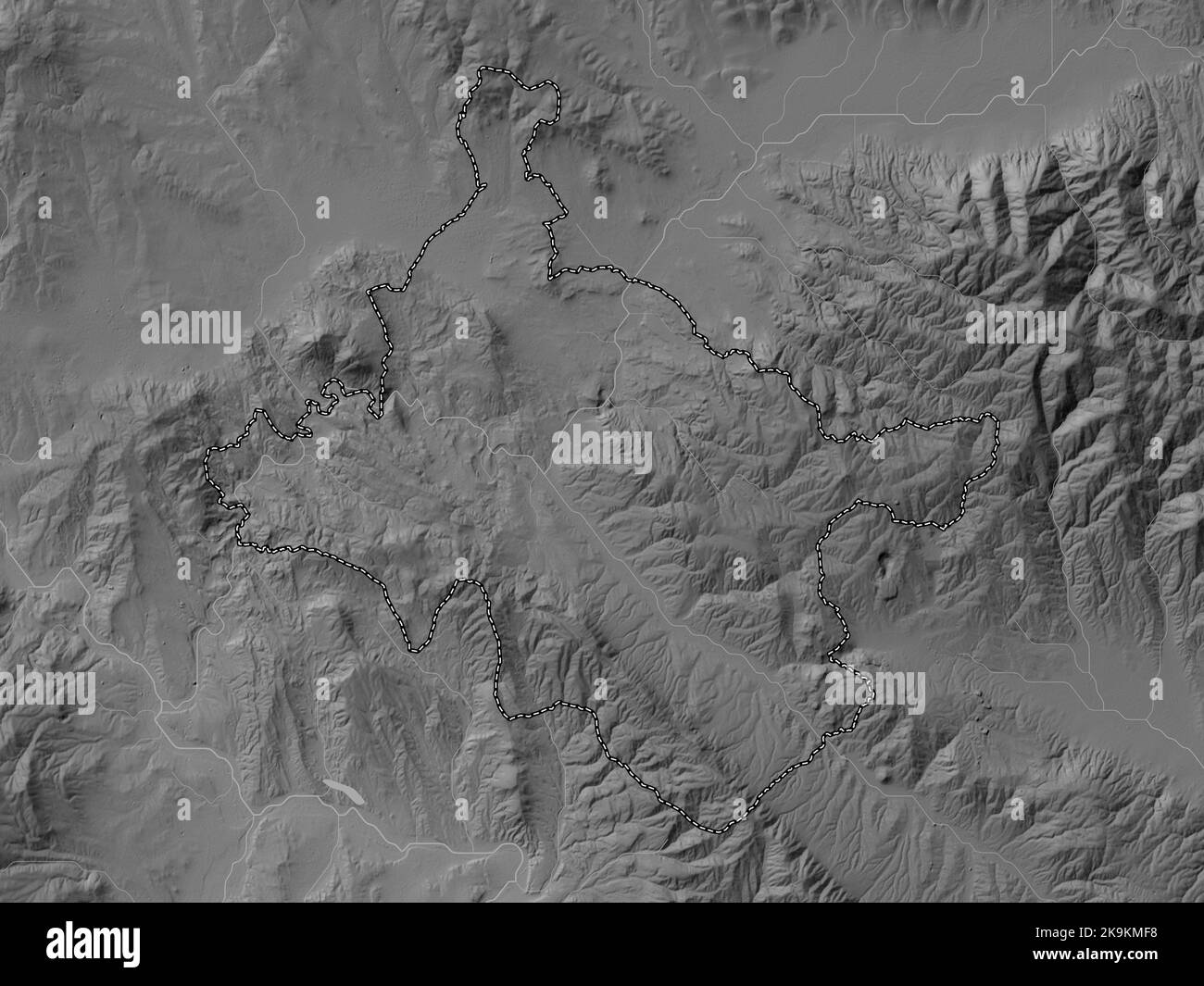 Stip, municipality of Macedonia. Grayscale elevation map with lakes and ...