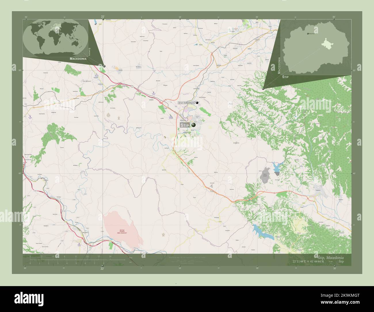 Stip, municipality of Macedonia. Open Street Map. Locations and names ...