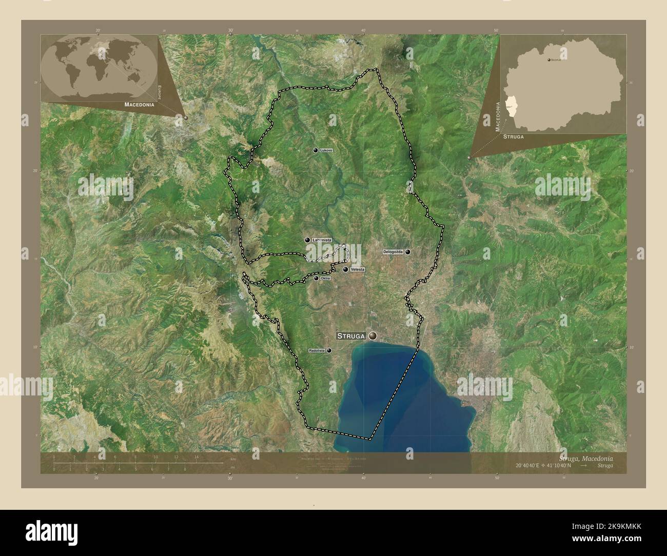 Struga, municipality of Macedonia. High resolution satellite map ...