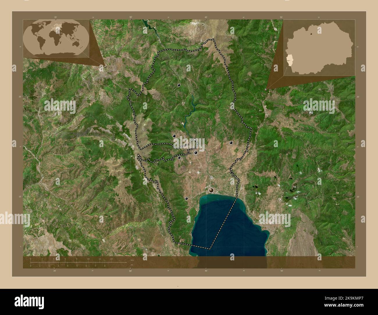 Struga, municipality of Macedonia. Low resolution satellite map ...