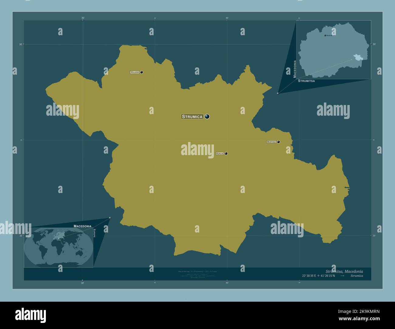 Strumitsa, municipality of Macedonia. Solid color shape. Locations and ...