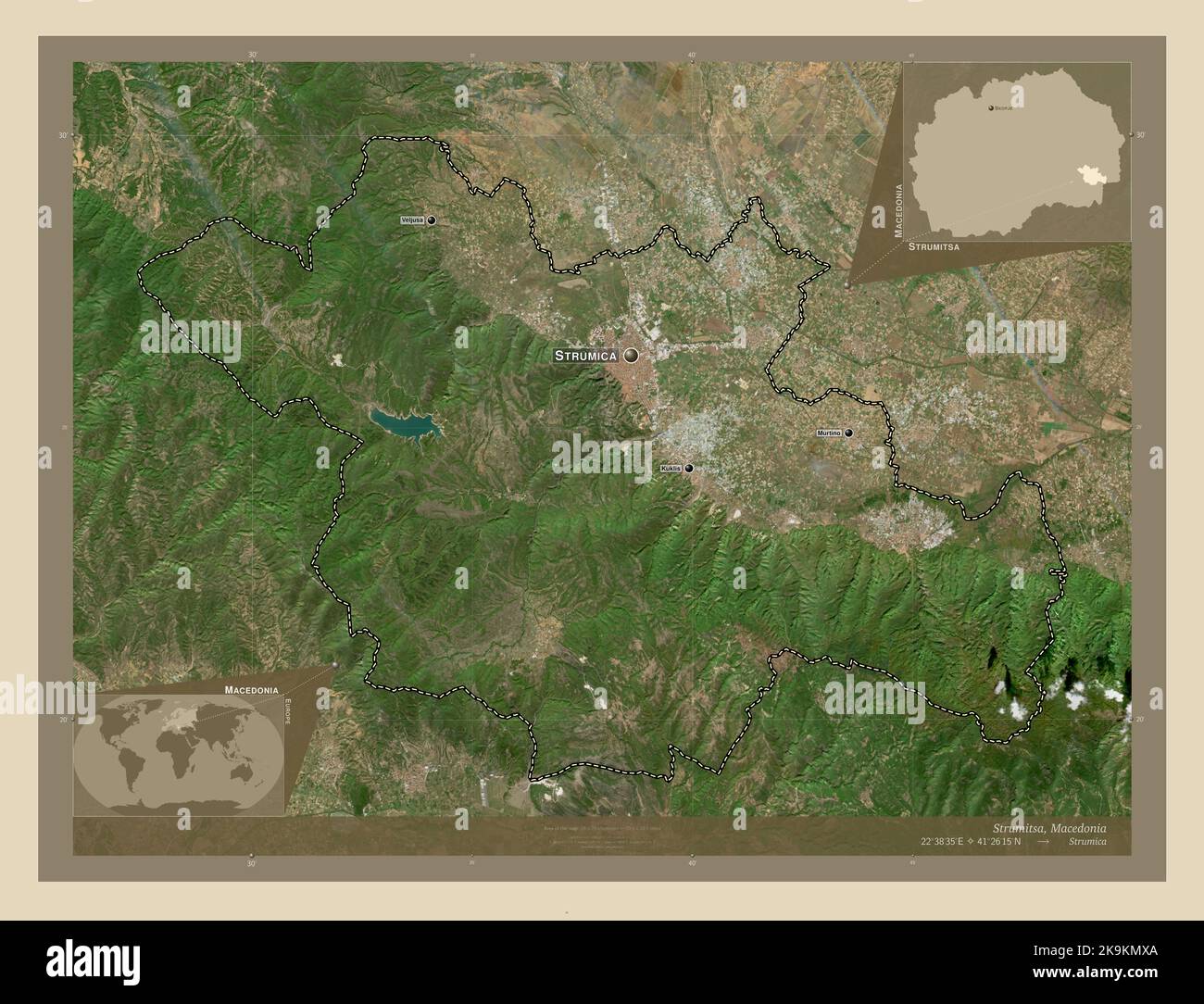 Strumitsa, municipality of Macedonia. High resolution satellite map ...