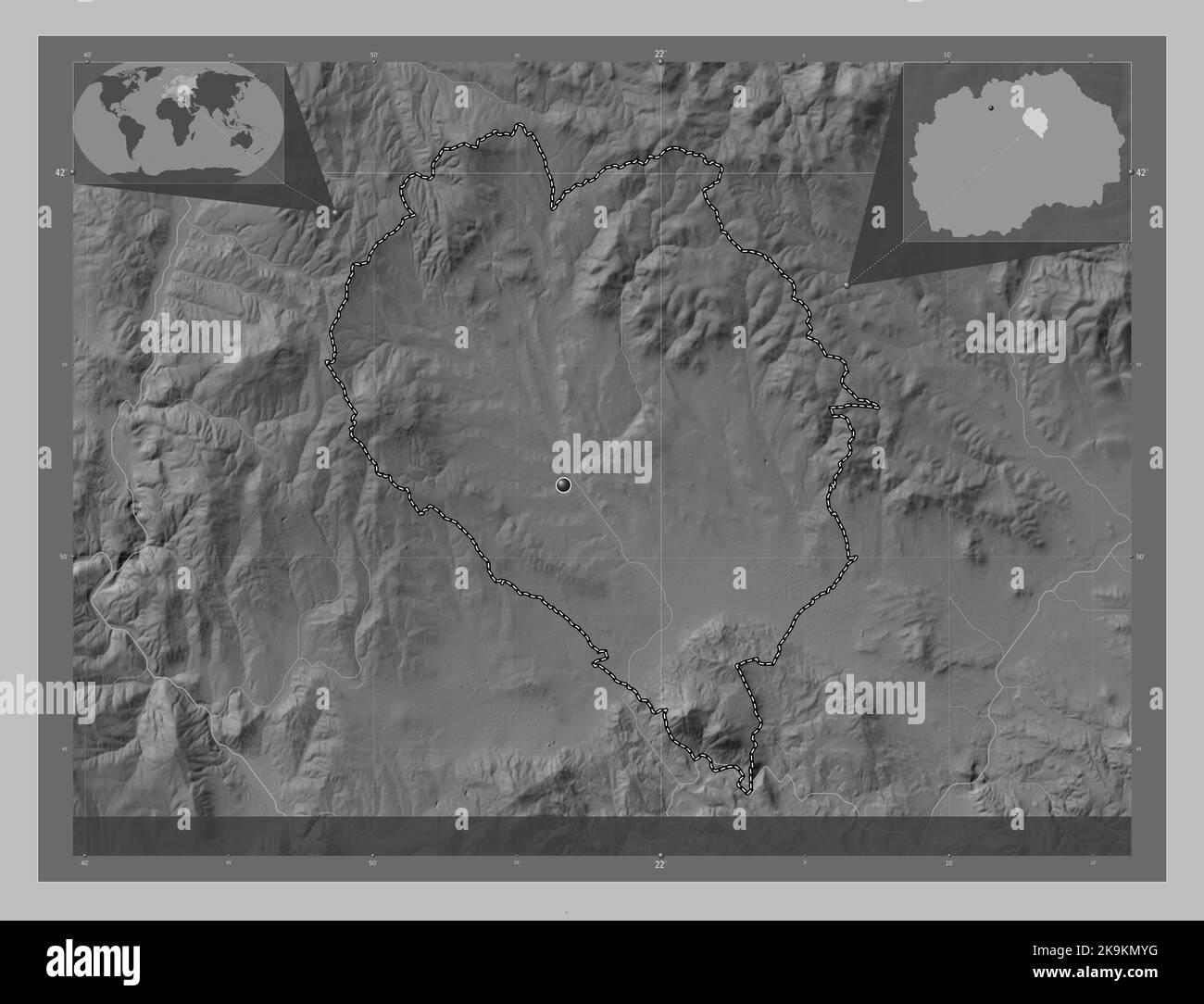 Sveti Nikole Municipality Of Macedonia Grayscale Elevation Map With Lakes And Rivers Corner