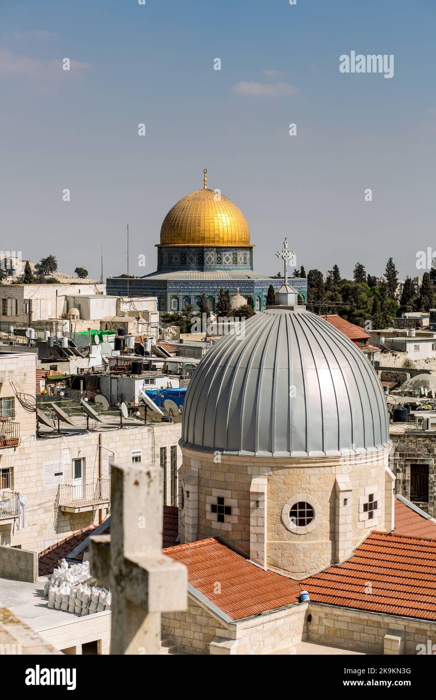 the Holy Sepulchre church dome. In the background the Dome of the rock ...
