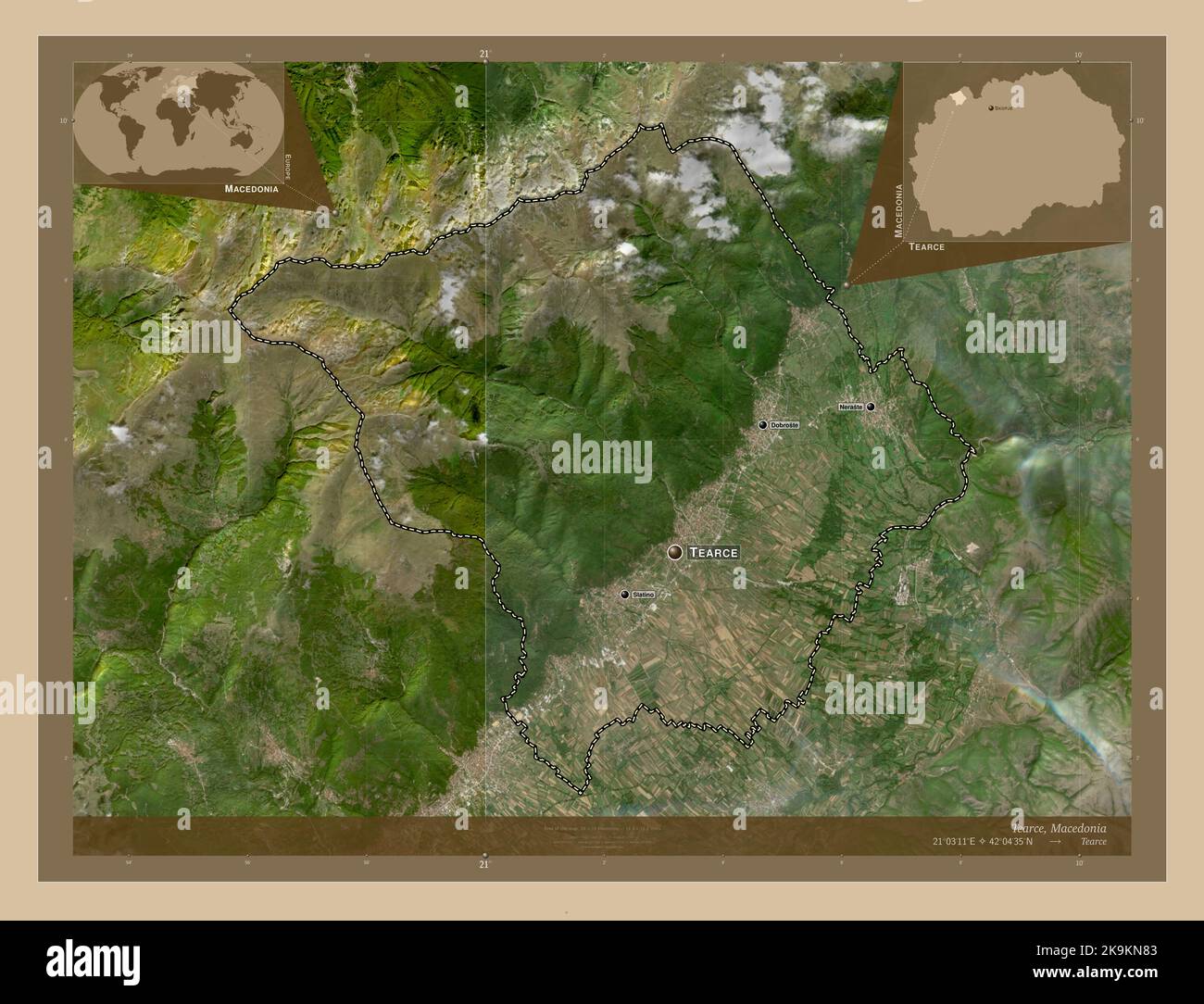 Tearce, municipality of Macedonia. Low resolution satellite map ...
