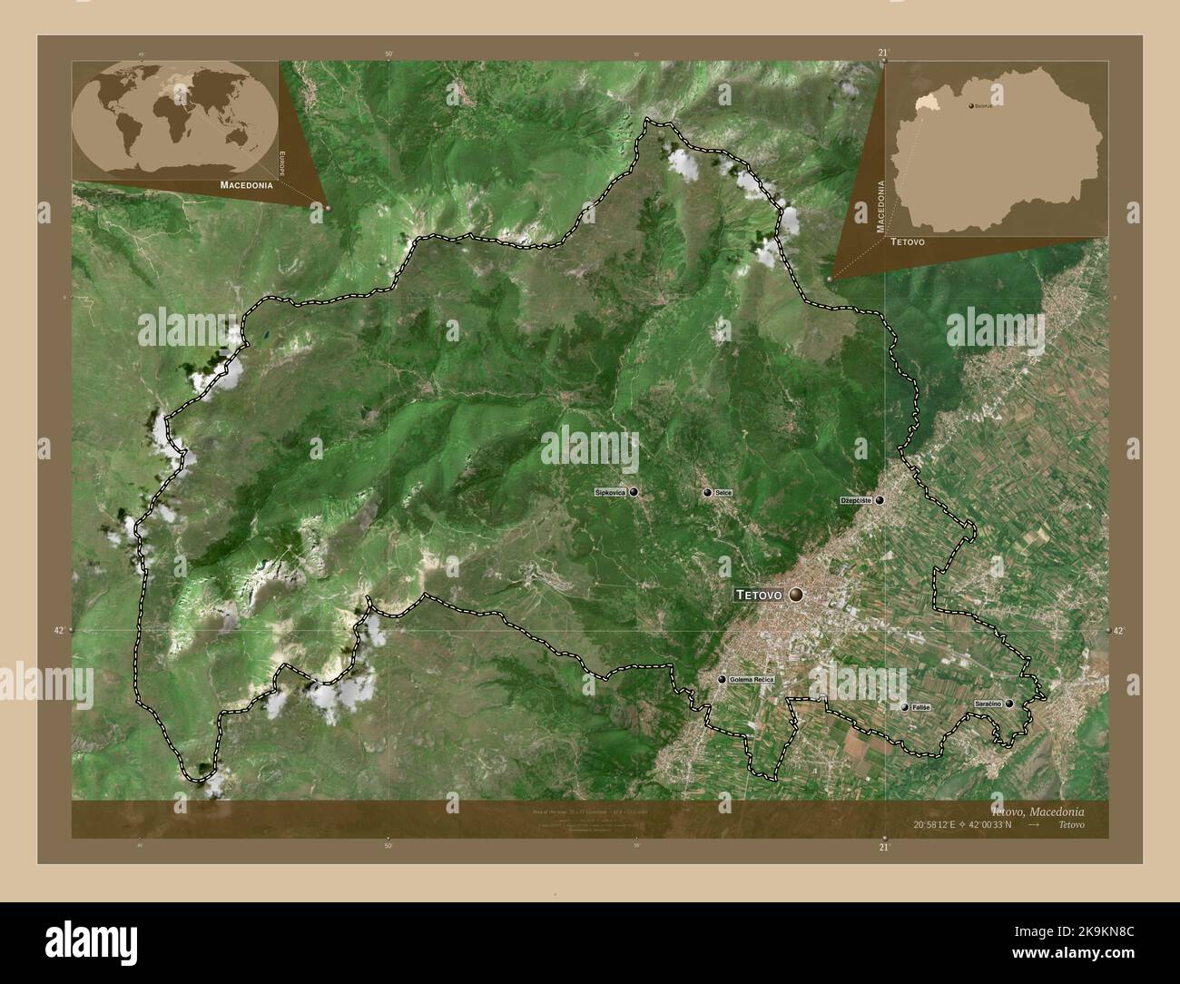 Tetovo, municipality of Macedonia. Low resolution satellite map ...