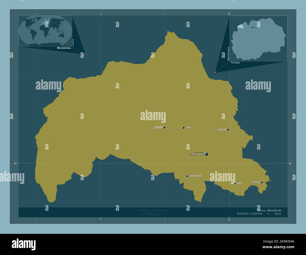 Tetovo, municipality of Macedonia. Solid color shape. Locations and ...