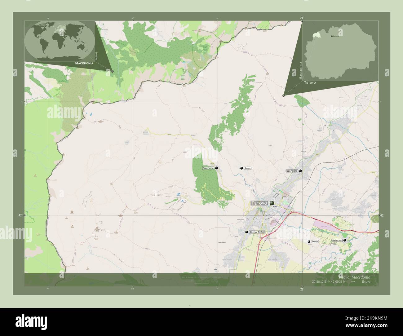 Tetovo, municipality of Macedonia. Open Street Map. Locations and names ...