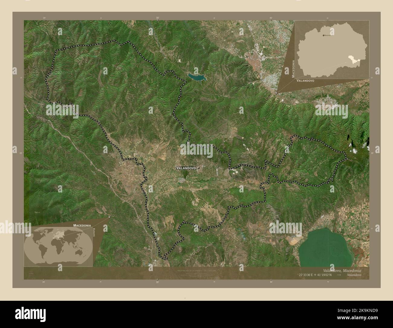 Valandovo, municipality of Macedonia. High resolution satellite map ...