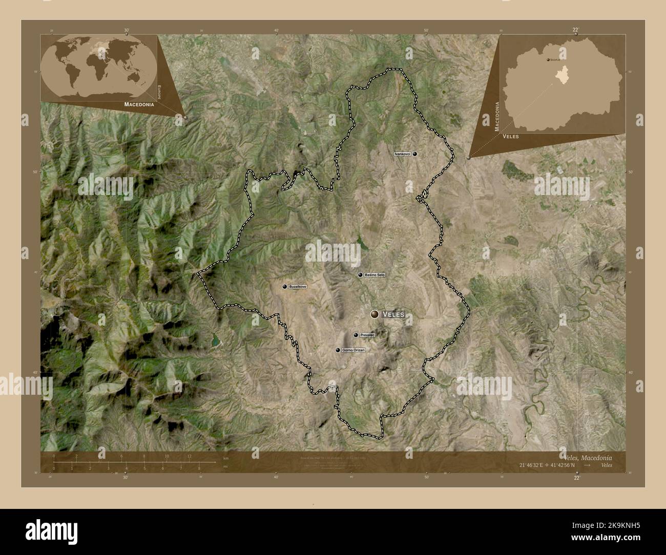 Veles, municipality of Macedonia. Low resolution satellite map ...