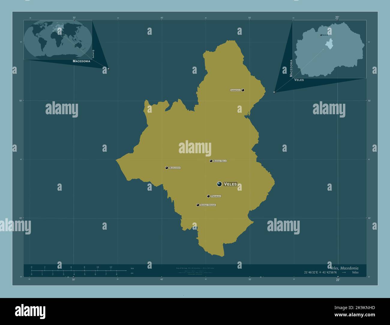 Veles, municipality of Macedonia. Solid color shape. Locations and ...