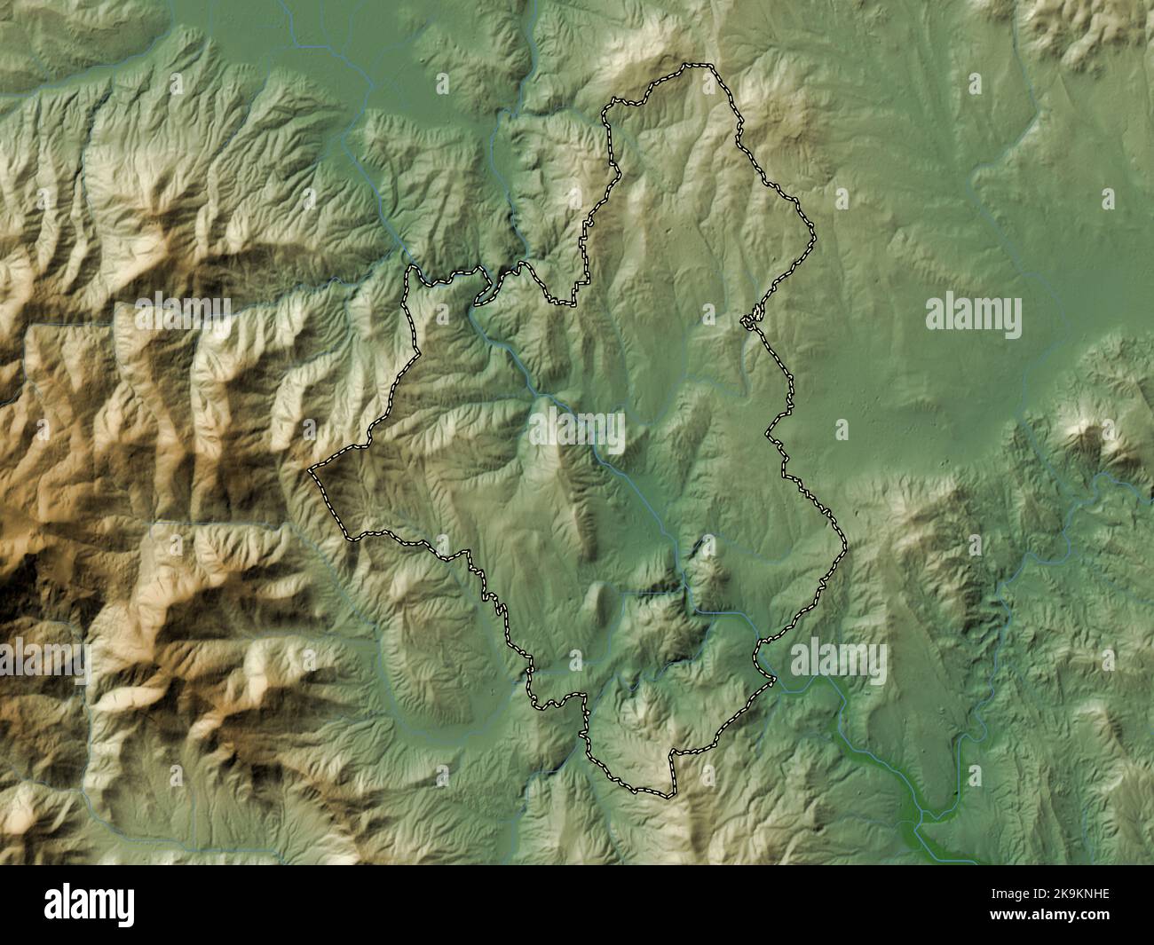 Veles, municipality of Macedonia. Colored elevation map with lakes and ...