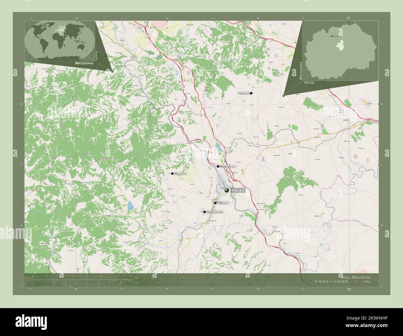 Veles, municipality of Macedonia. Open Street Map. Locations and names ...